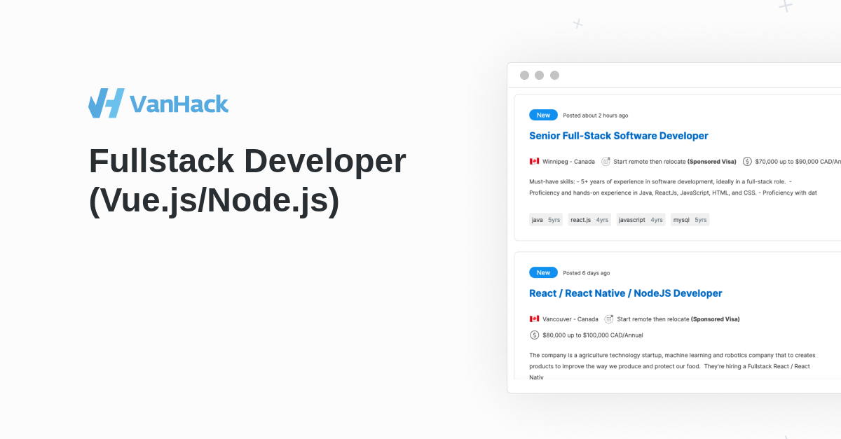 Fullstack Developer Vue Js Node Js Vanhack